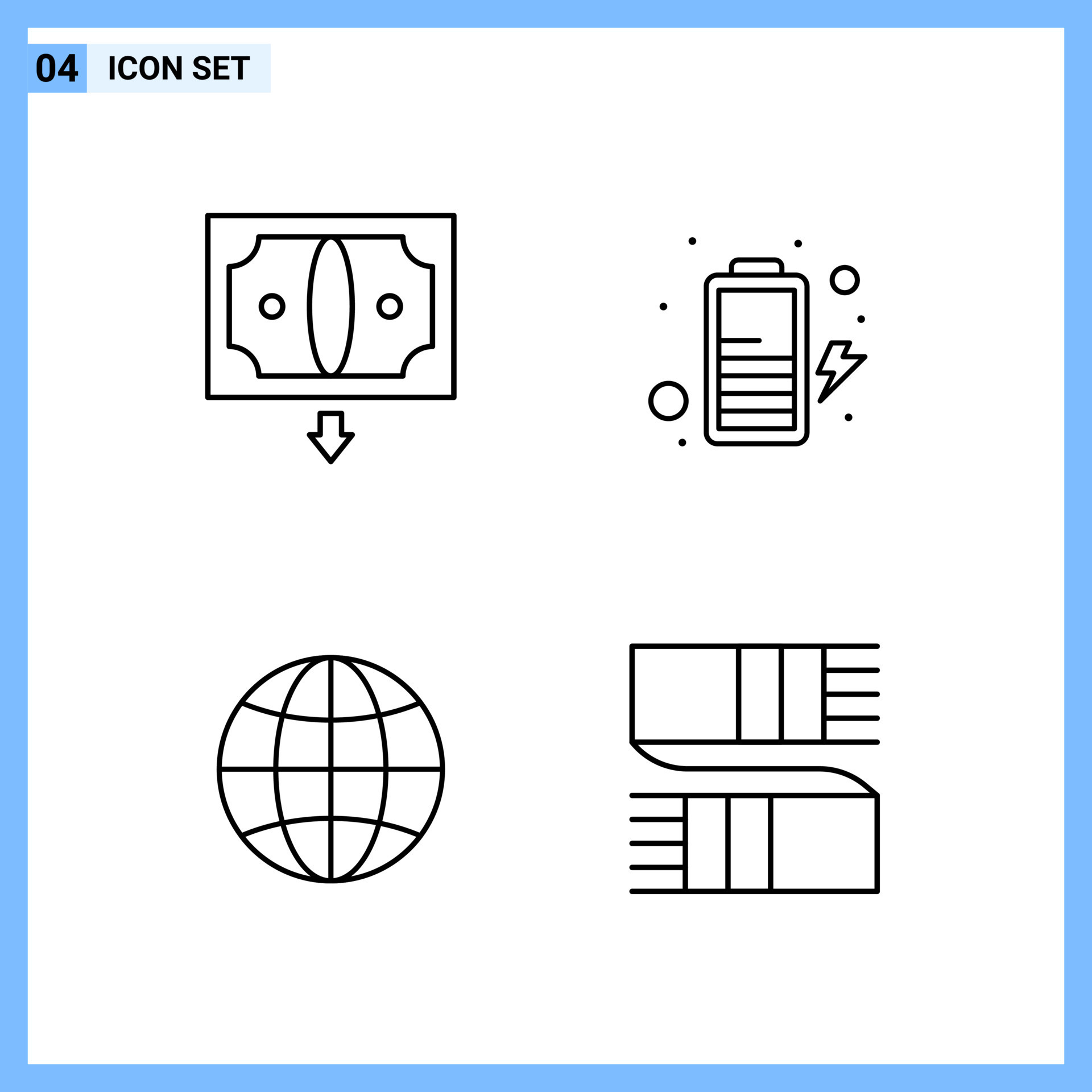 4 Icons Line style Creative Outline Symbols Black Line Icon Sign Isolated on White Background ...