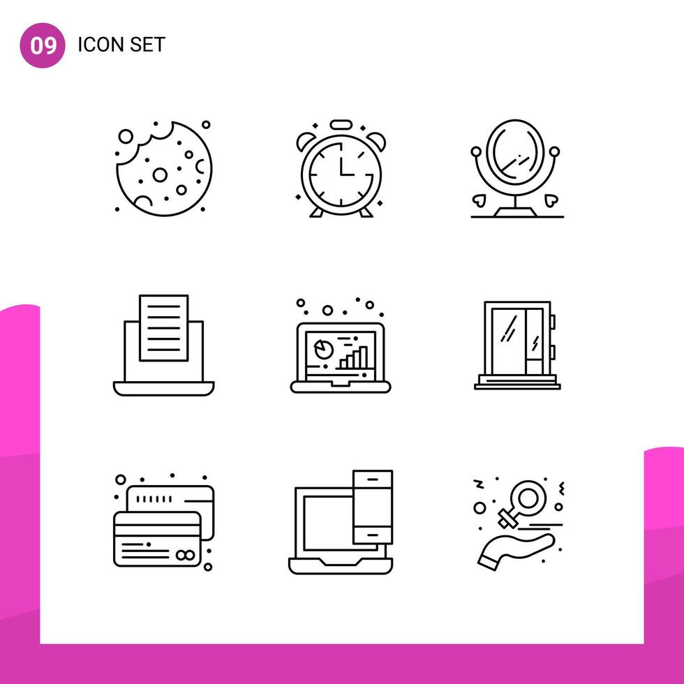 Outline Icon set Pack of 9 Line Icons isolated on White Background for responsive Website Design ...