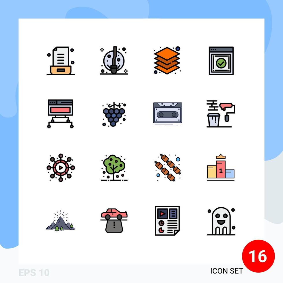 16 Universal Flat Color Filled Lines Set For Web And Mobile Applications Computer Web Layer