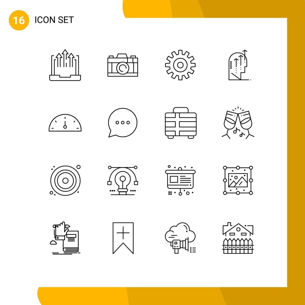 Set of 16 Modern UI Icons Symbols Signs for dashboard intelligence gear human emotional Editable ...