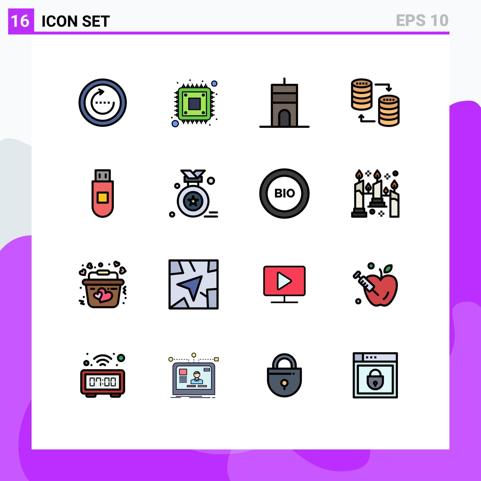 16 User Interface Flat Color Filled Line Pack Of Modern Signs And Symbols Of Share Sql Storage