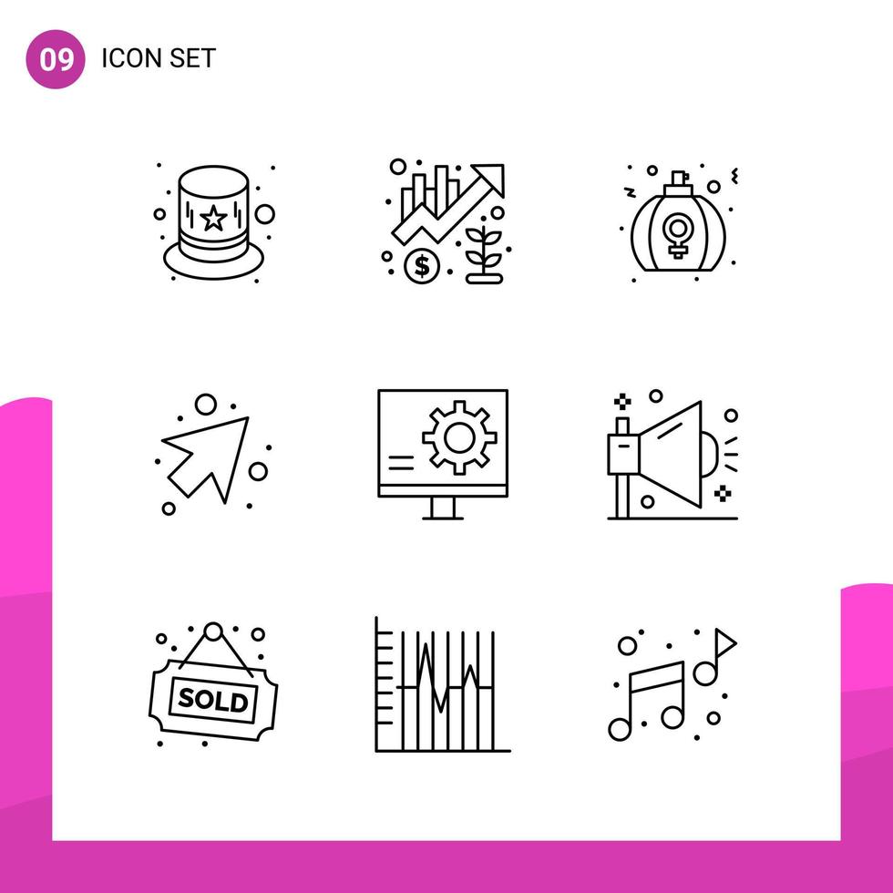 Outline Icon set Pack of 9 Line Icons isolated on White Background for responsive Website Design ...