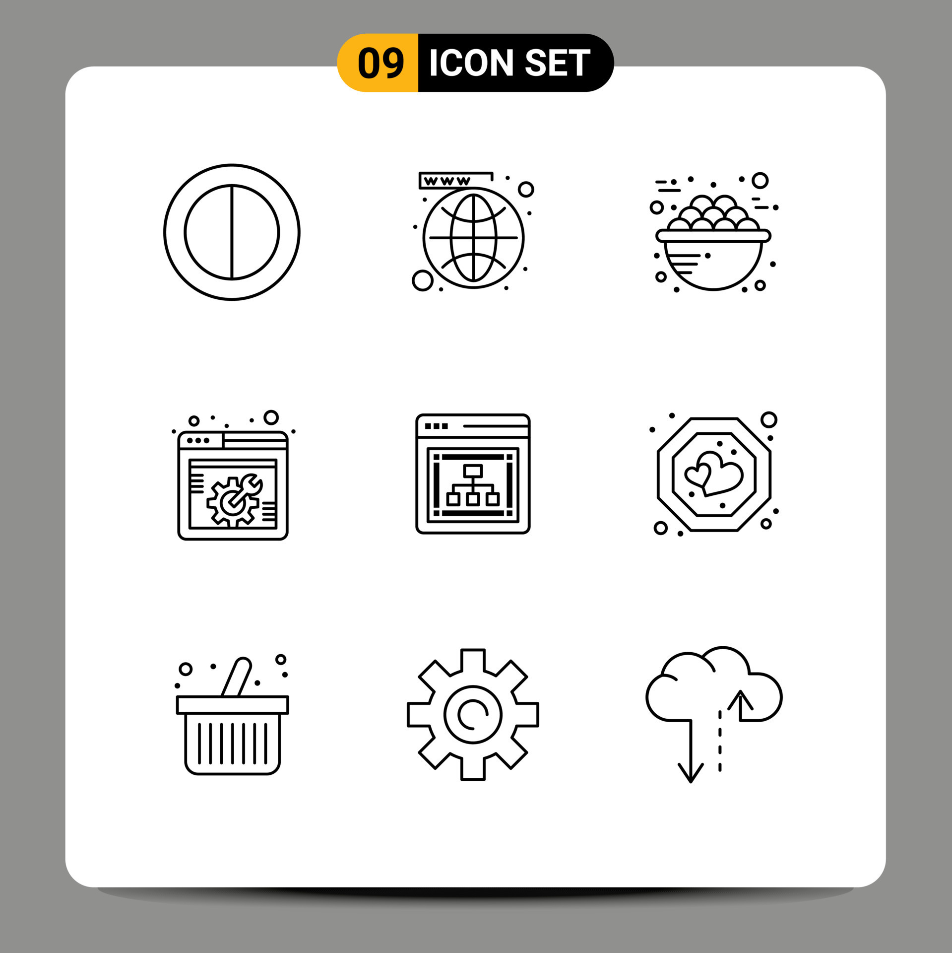 Set Of 9 Modern Ui Icons Symbols Signs For Seo Webpage Food Web Setting Spanner Editable Vector