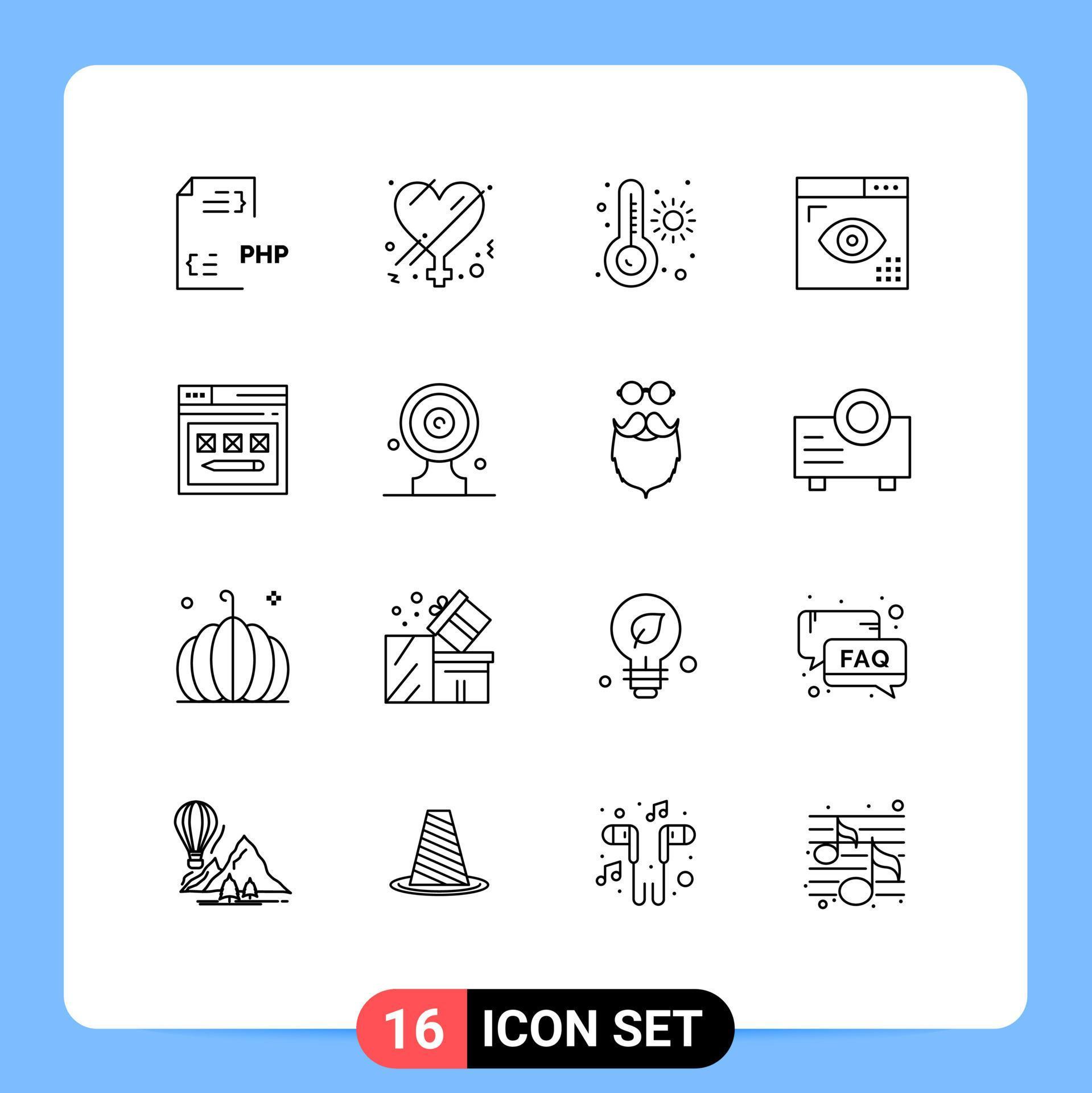 16 User Interface Outline Pack of modern Signs and Symbols of internet page romance development ...