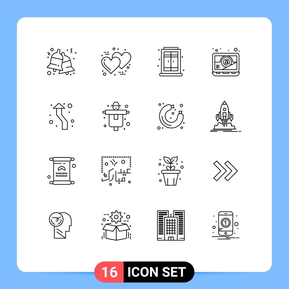 User Interface Pack of 16 Basic Outlines of direction arrows home arrow email Editable Vector ...