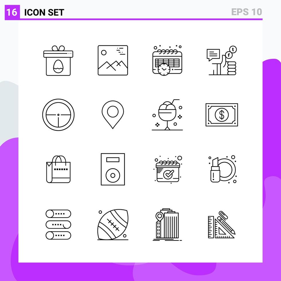 Set of 16 icons in Line style Creative Outline Symbols for Website ...