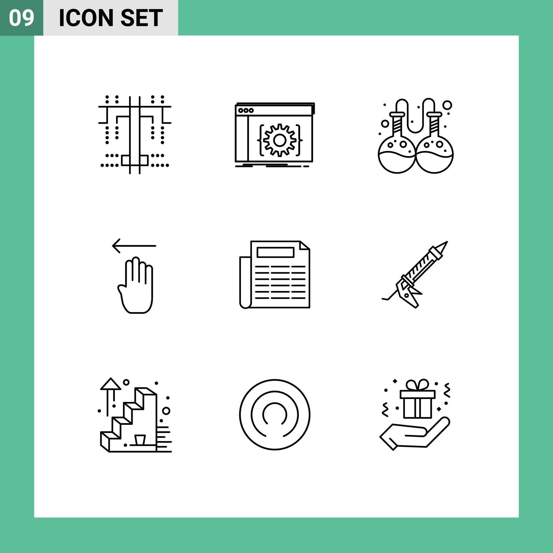Set Of 9 Vector Outlines On Grid For Document News Flask Left Four Editable Vector Design