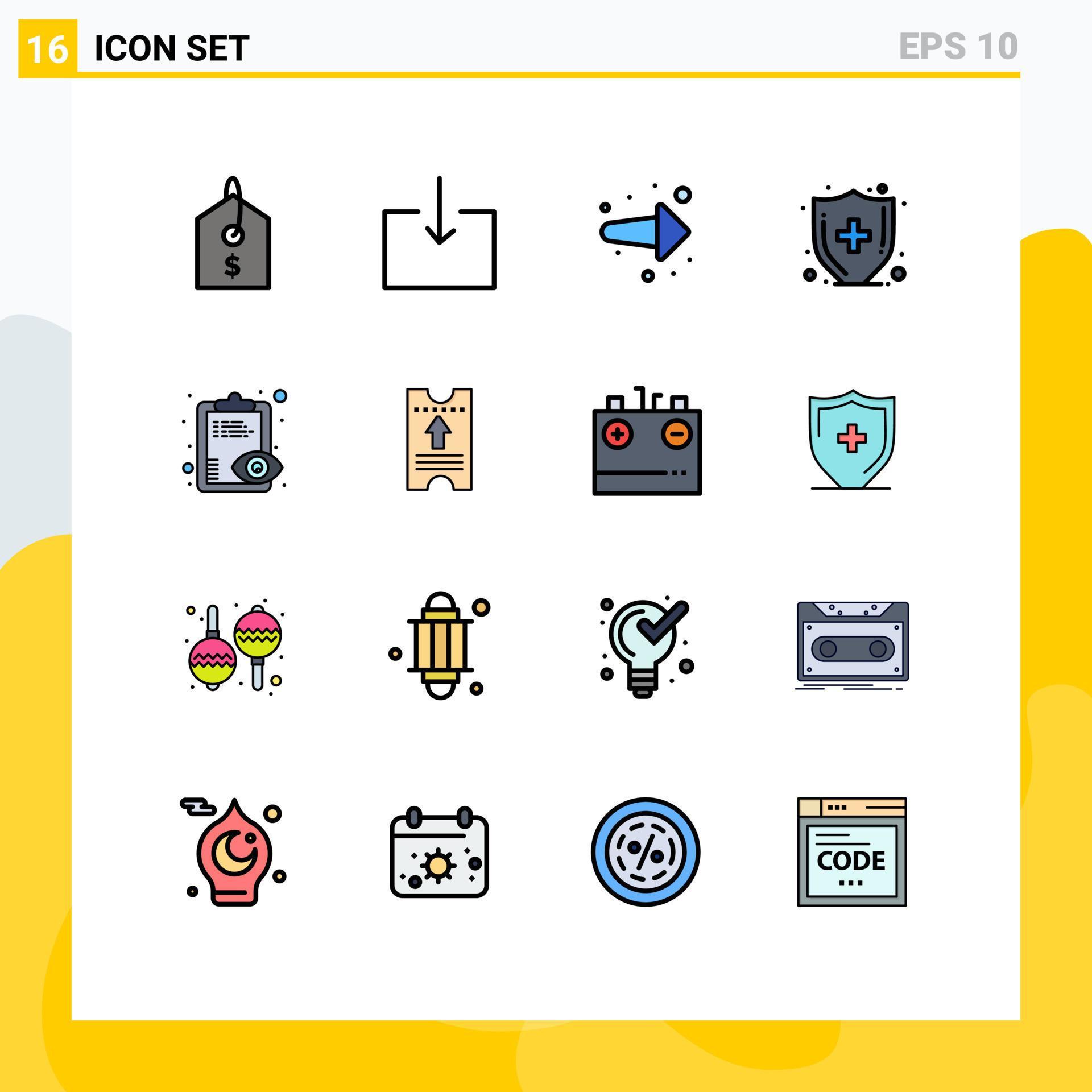 Editable Vector Line Pack Of 16 Simple Flat Color Filled Lines Of Ticket View Forward Overview