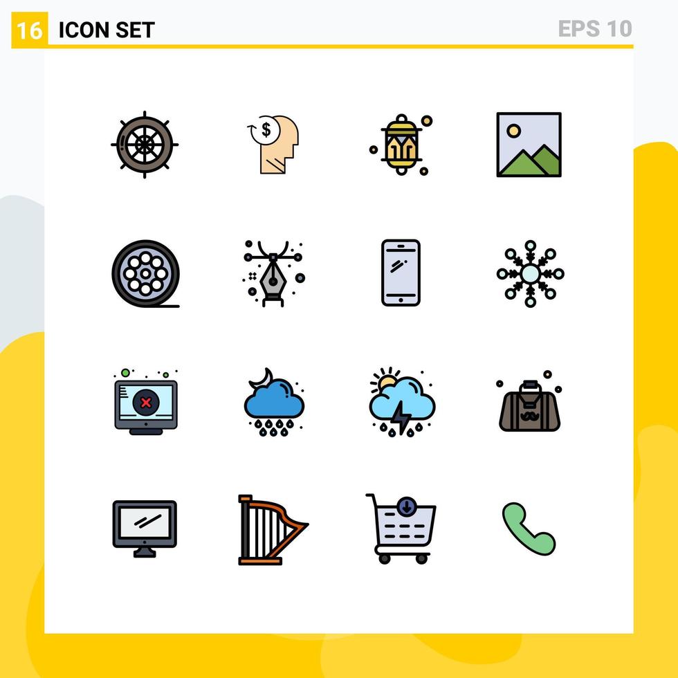 Editable Vector Line Pack Of 16 Simple Flat Color Filled Lines Of Image Light Employee Lantern