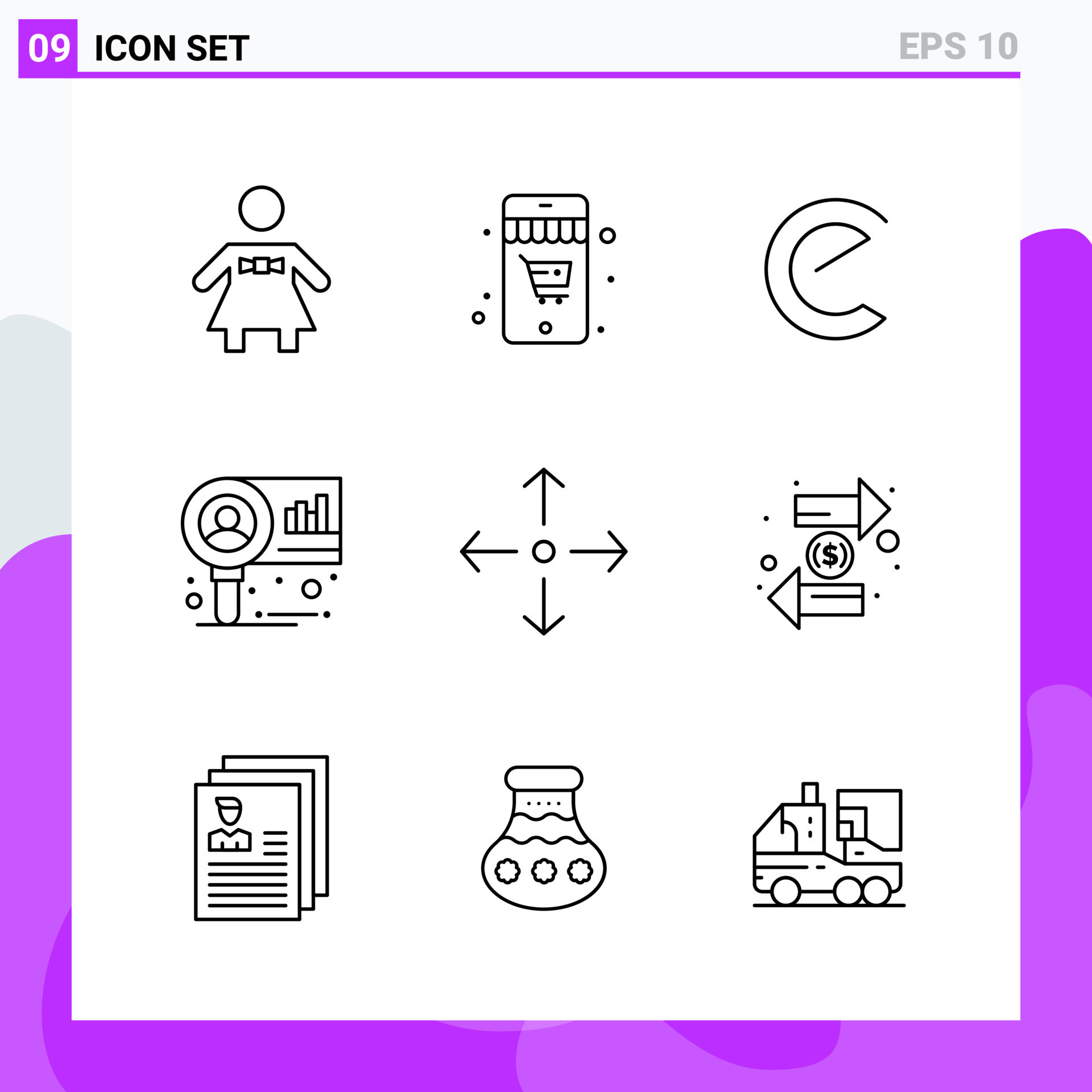 Set Of 9 Icons In Line Style Creative Outline Symbols For Website Design And Mobile Apps Simple