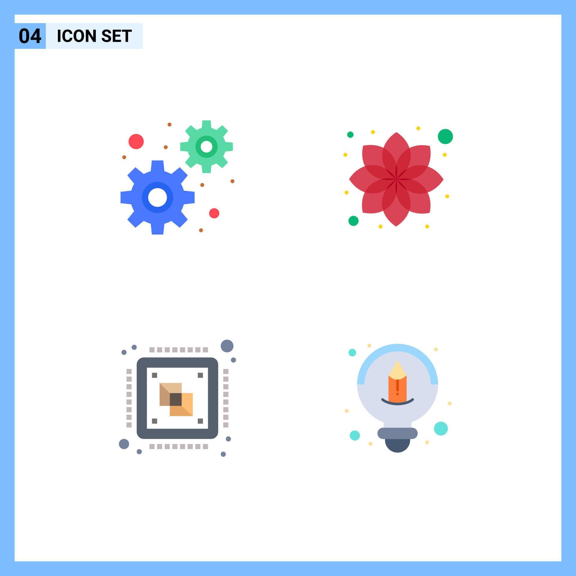 Set Of 4 Modern Ui Icons Symbols Signs For Development Computer Beauty Relax Processor Editable