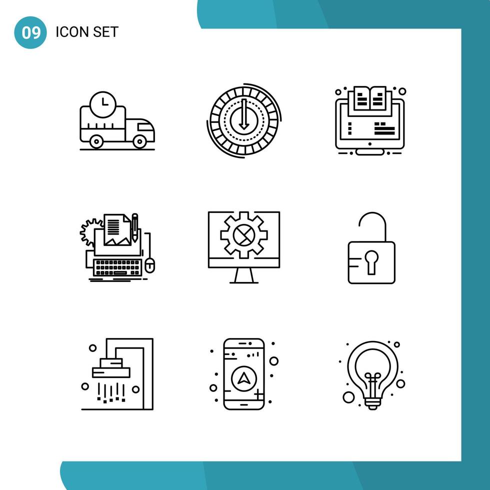 Vector Pack of 9 Outline Symbols Line Style Icon Set on White ...