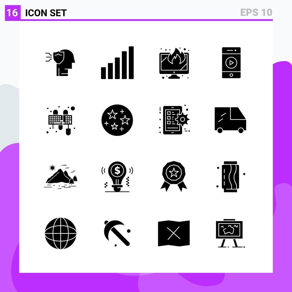 Set of 16 icons in solid style Creative Glyph Symbols for Website ...