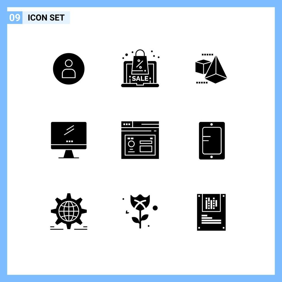 User Interface Pack Of 9 Basic Solid Glyphs Of Database Pc Model Imac Monitor Editable Vector