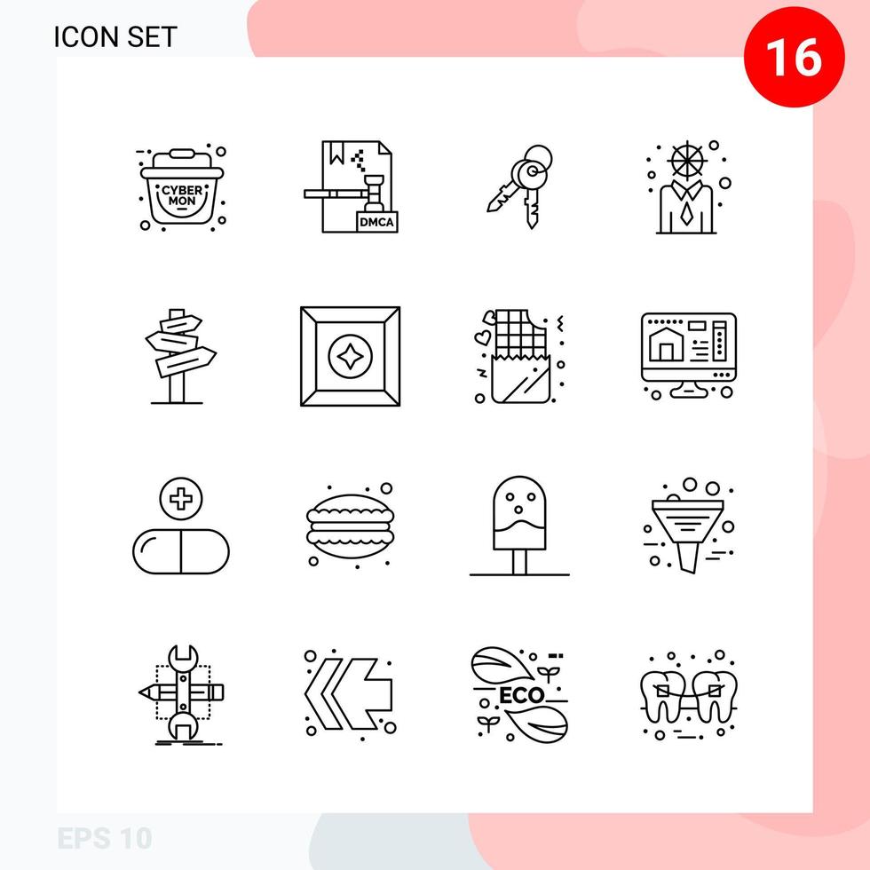 Vector Pack of 16 Icons in Line Style Creative Outline Pack isolated on ...