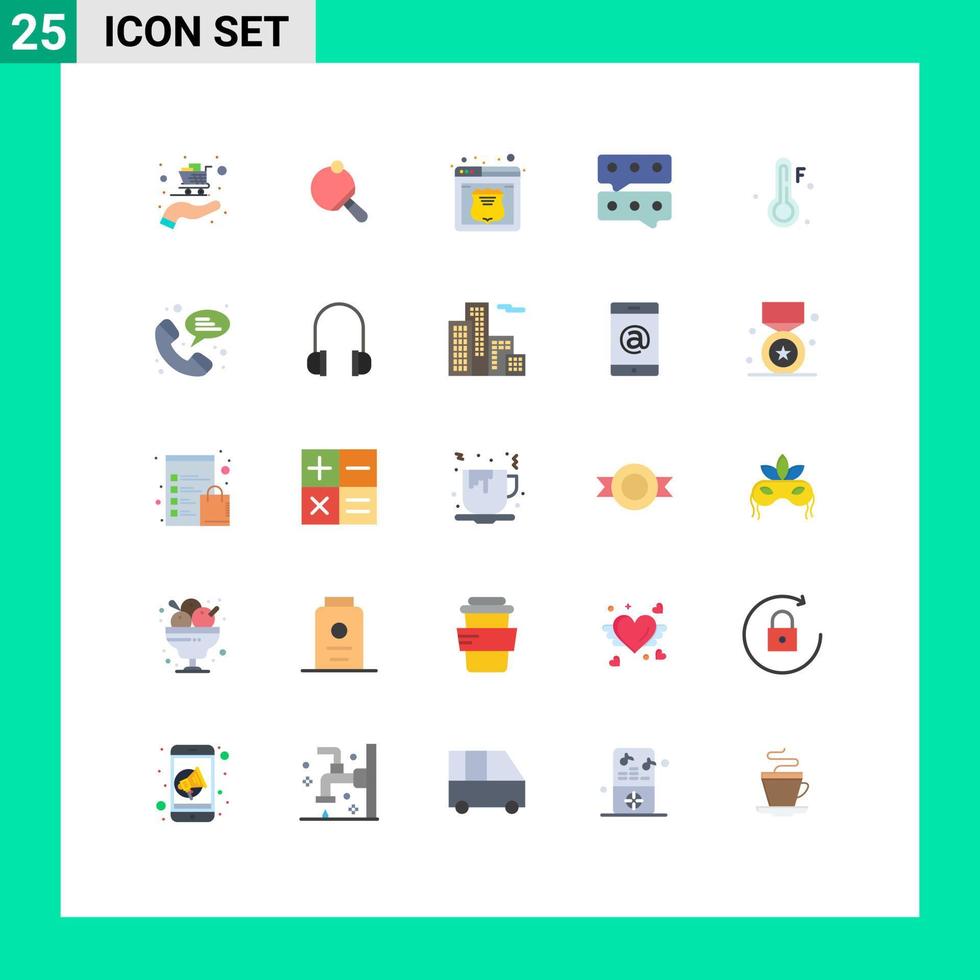 Mobile Interface Flat Color Set Of 25 Pictograms Of Web Temperature Security Cold Conversation