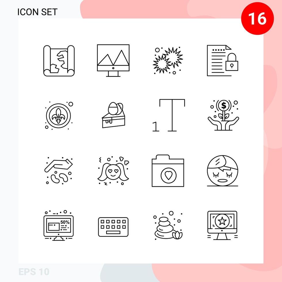 Vector Pack of 16 Icons in Line Style Creative Outline Pack isolated on ...