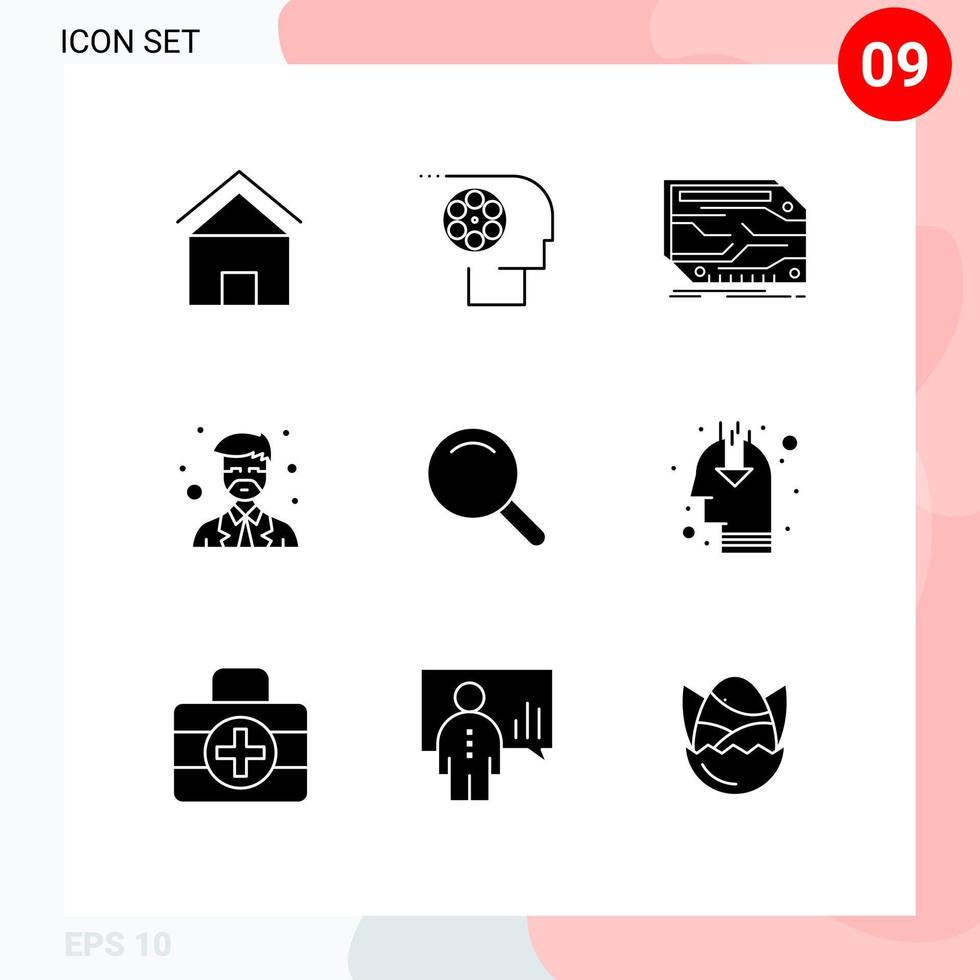User Interface Pack Of 9 Basic Solid Glyphs Of Professor Instructor Movie Memory Custom Editable