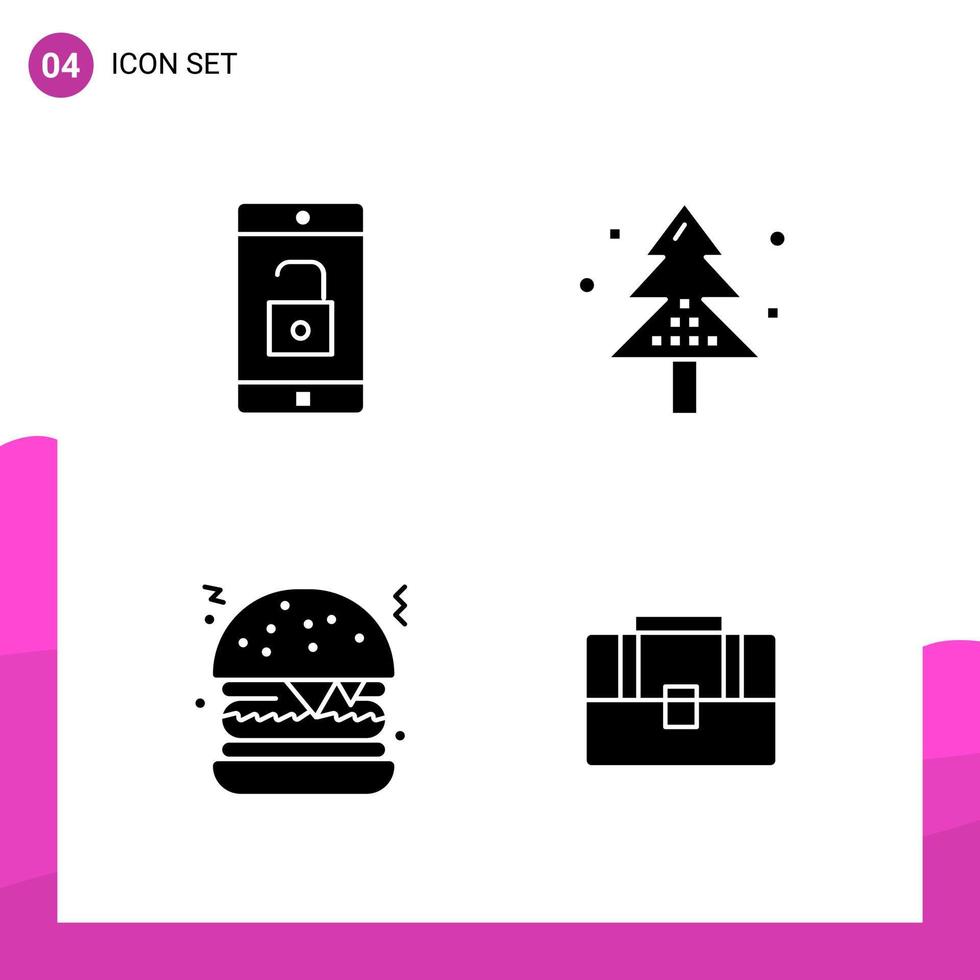 Glyph Icon set Pack of 4 Solid Icons isolated on White Background for ...