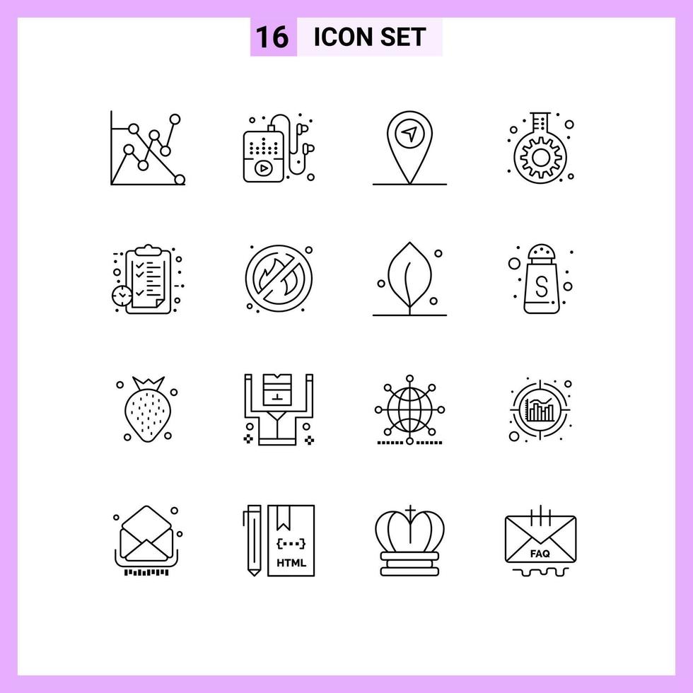 16 Universal Outlines Set For Web And Mobile Applications Fire Page Cog Notepad Clipboard