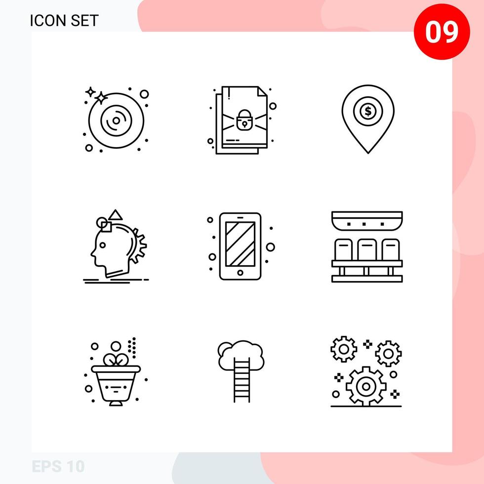 Vector Pack of 9 Icons in Line Style Creative Outline Pack isolated on ...
