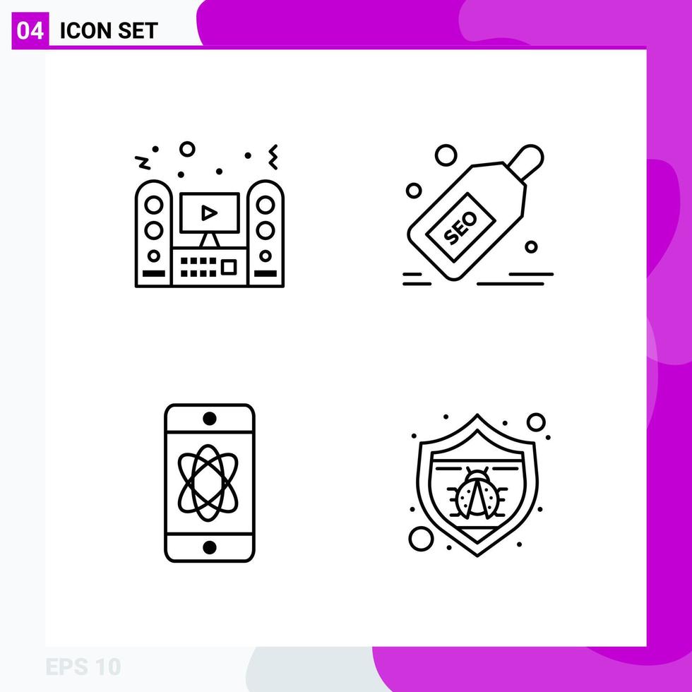 Line Icon set Pack of 4 Outline Icons isolated on White Background for ...