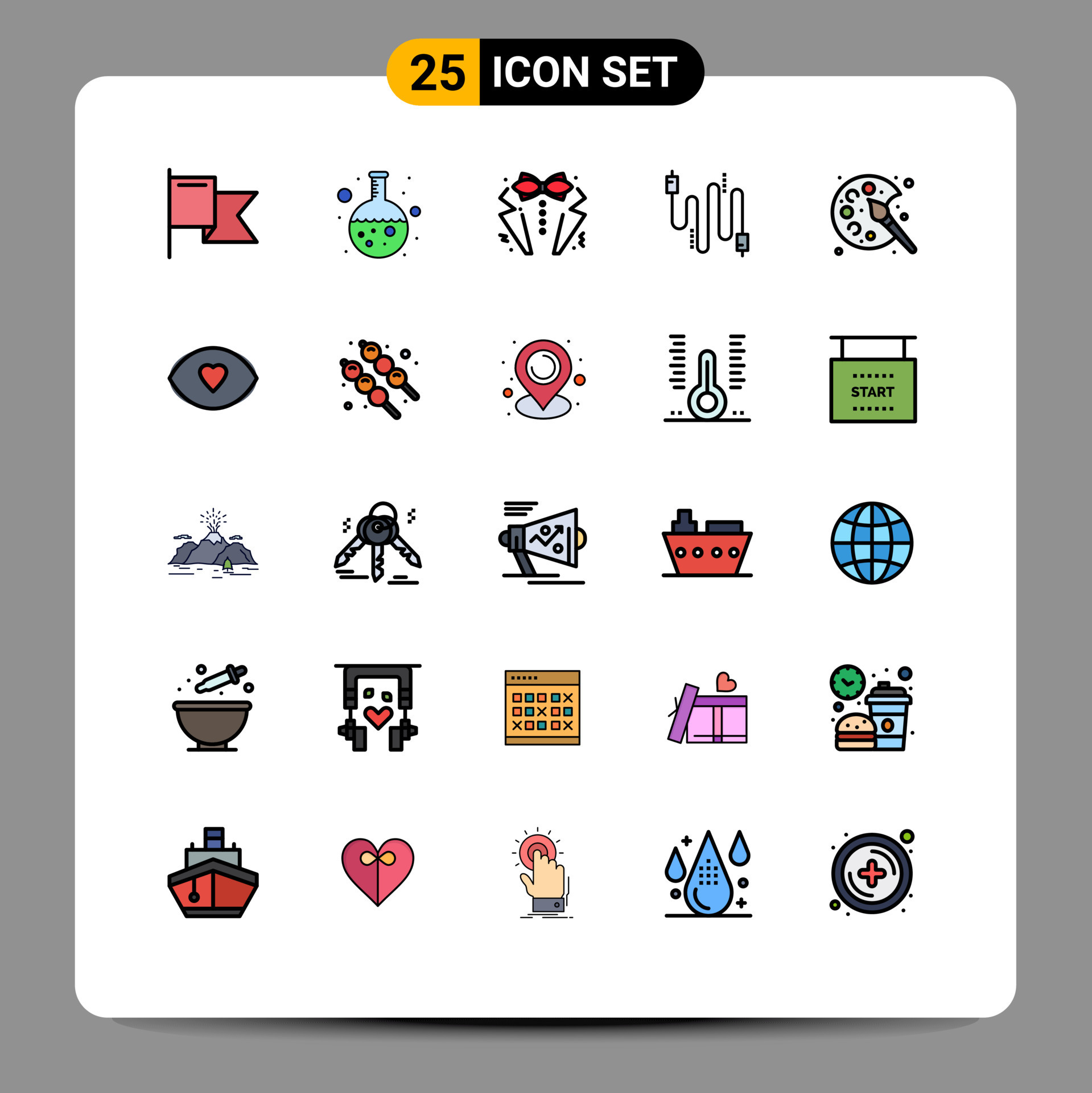 25 Thematic Vector Filled Line Flat Colors And Editable Symbols Of
