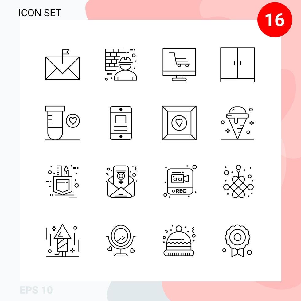 Vector Pack of 16 Icons in Line Style Creative Outline Pack isolated on ...
