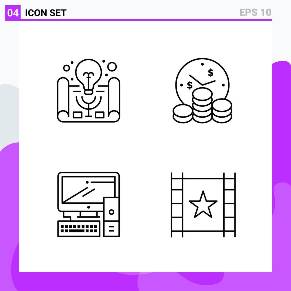 Set of 4 icons in Line style Creative Outline Symbols for Website ...
