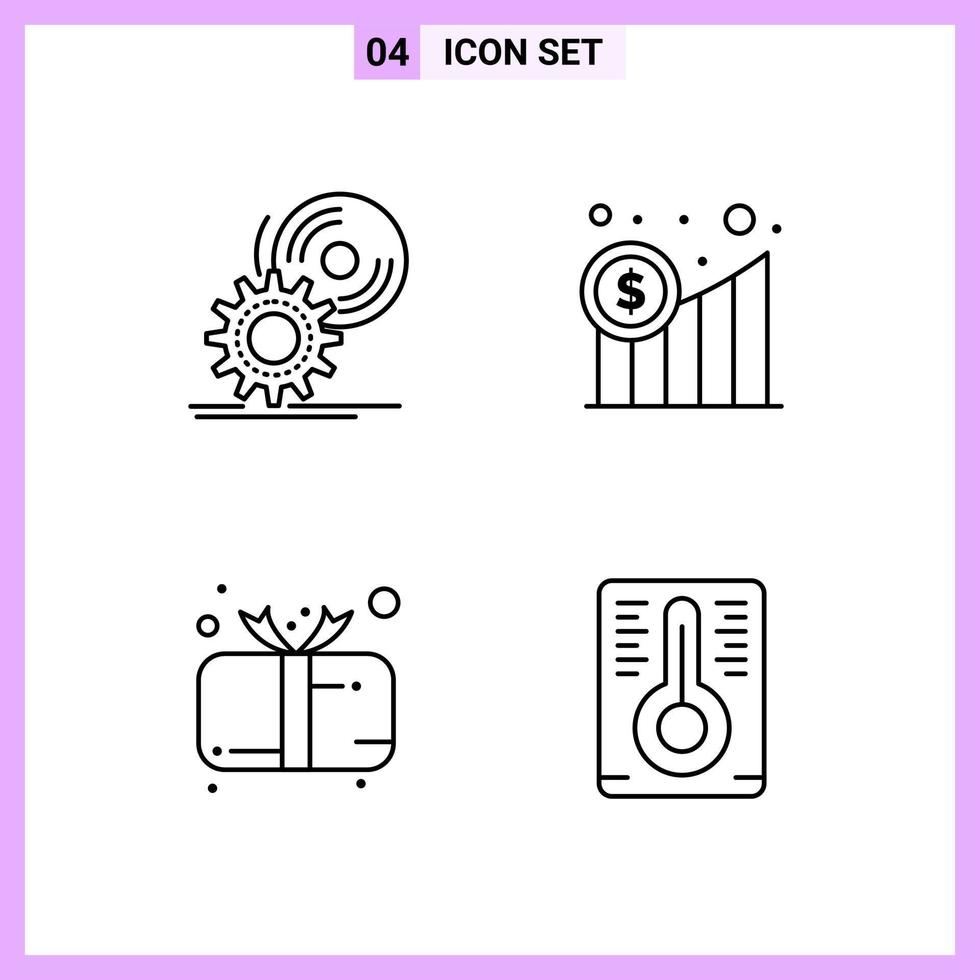 4 Icons in Line Style Outline Symbols on White Background Creative ...