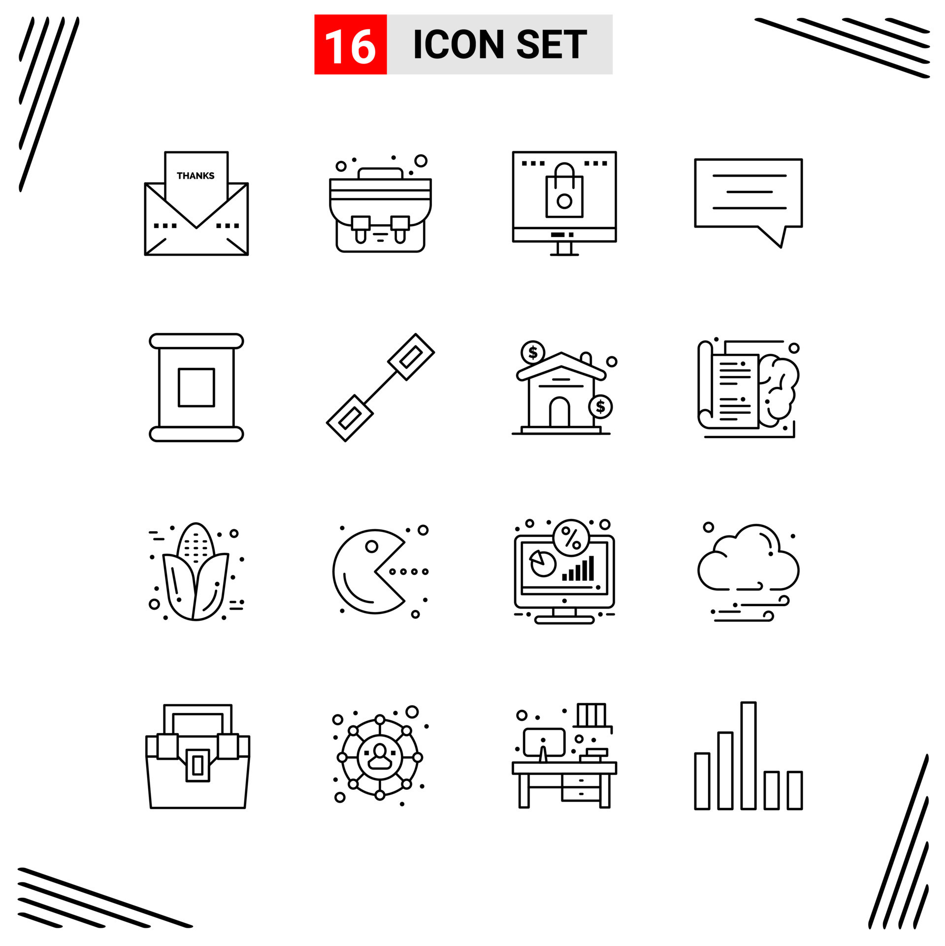 16 Icons Line Style Grid Based Creative Outline Symbols for Website ...