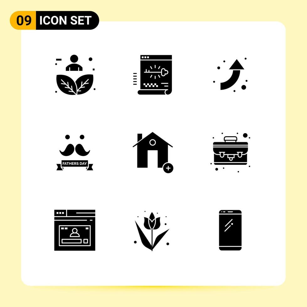 Pictogram Set of 9 Simple Solid Glyphs of add fathers document day up Editable Vector Design ...