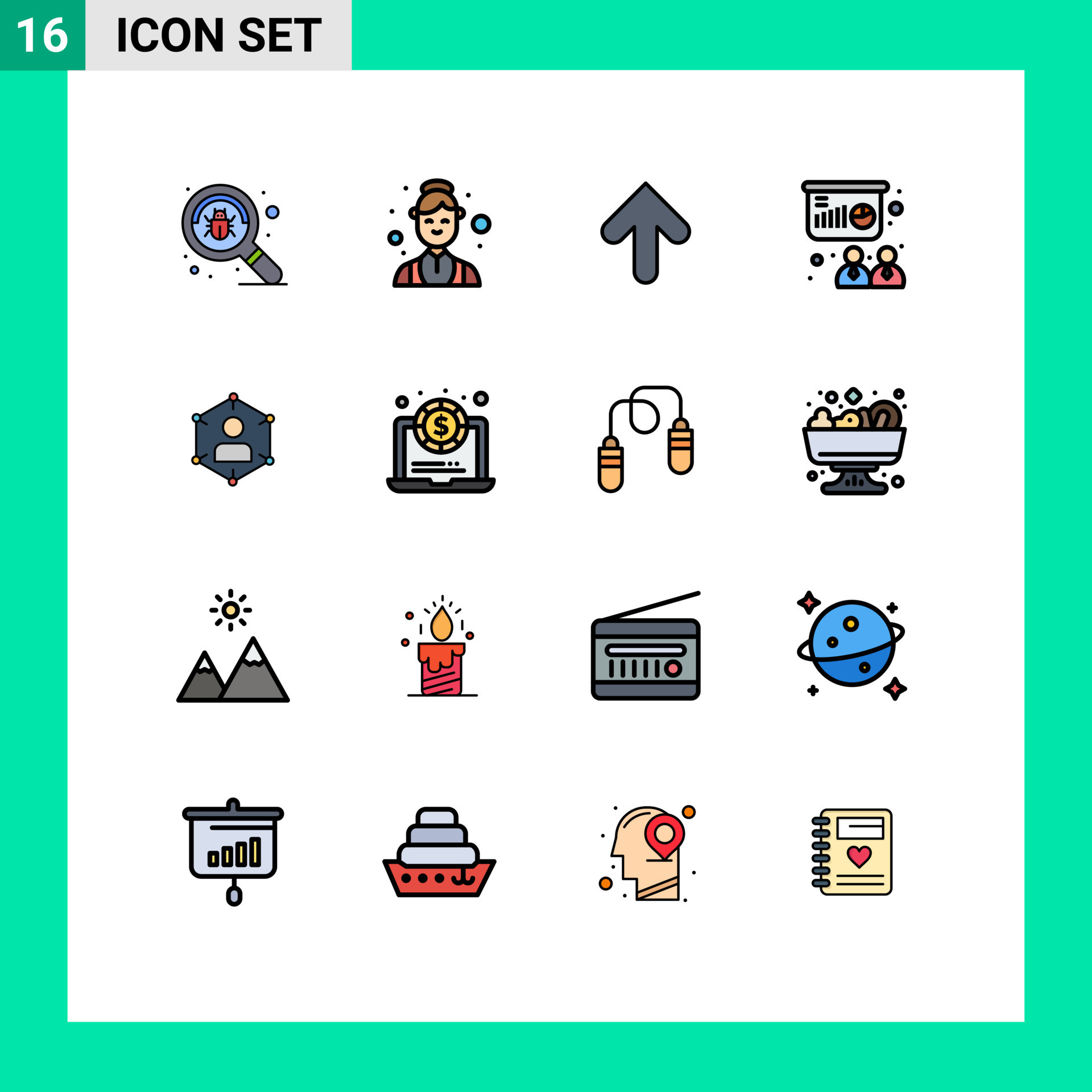 16 Thematic Vector Flat Color Filled Lines And Editable Symbols Of Communication Board Arrow