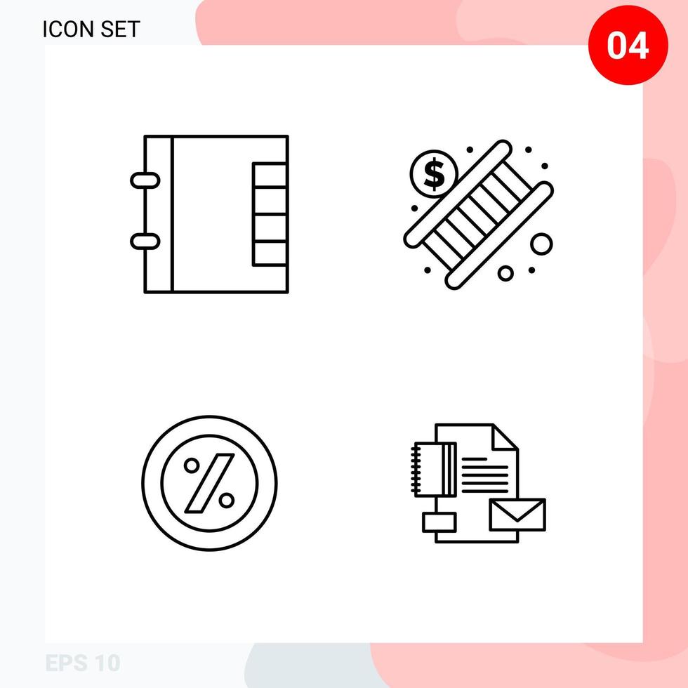Vector Pack of 4 Icons in Line Style Creative Outline Pack isolated on ...