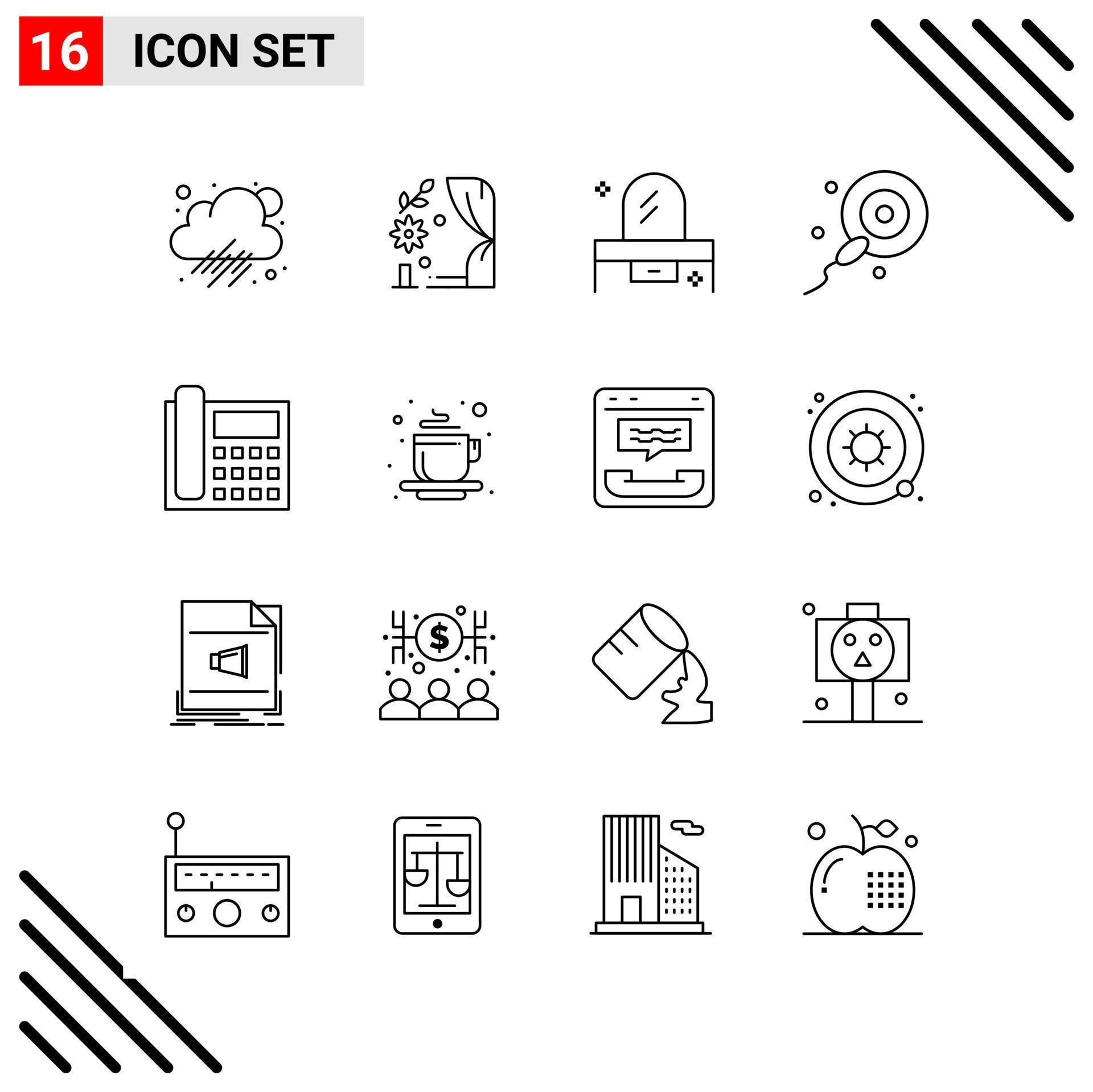 Pixle Perfect Set Of 16 Line Icons Outline Icon Set For Webite Designing And Mobile Applications