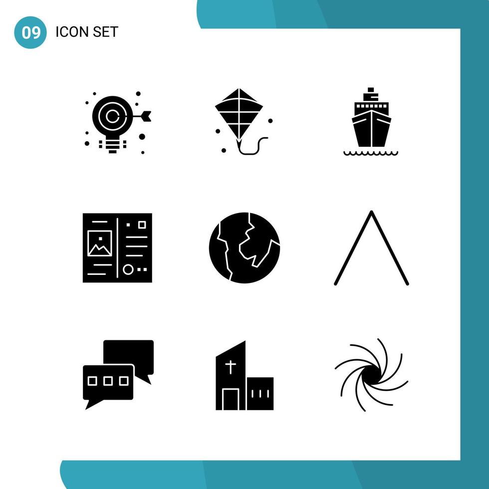 Vector Pack of 9 Glyph Symbols Solid Style Icon Set on White Background ...