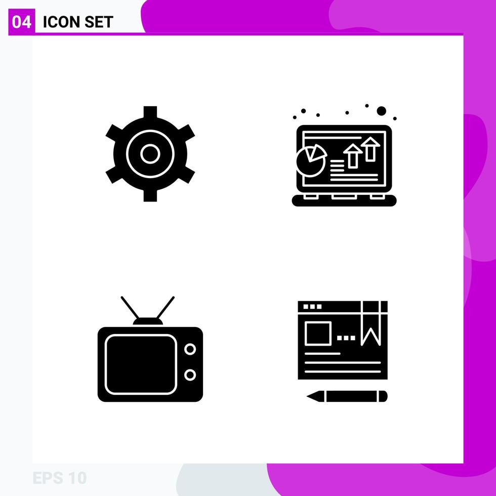 Solid Icon set Pack of 4 Glyph Icons isolated on White Background for ...