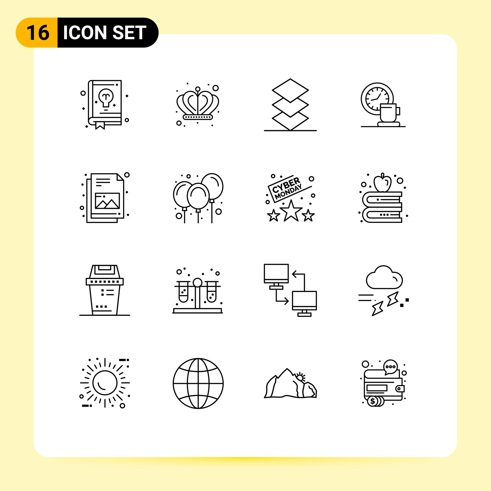 16 Universal Outlines Set For Web And Mobile Applications Picture Document Layers Event Cup