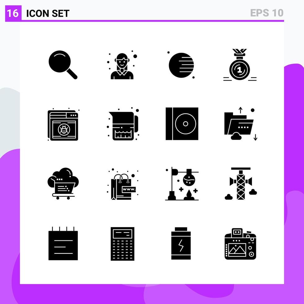 Set of 16 icons in solid style Creative Glyph Symbols for Website ...