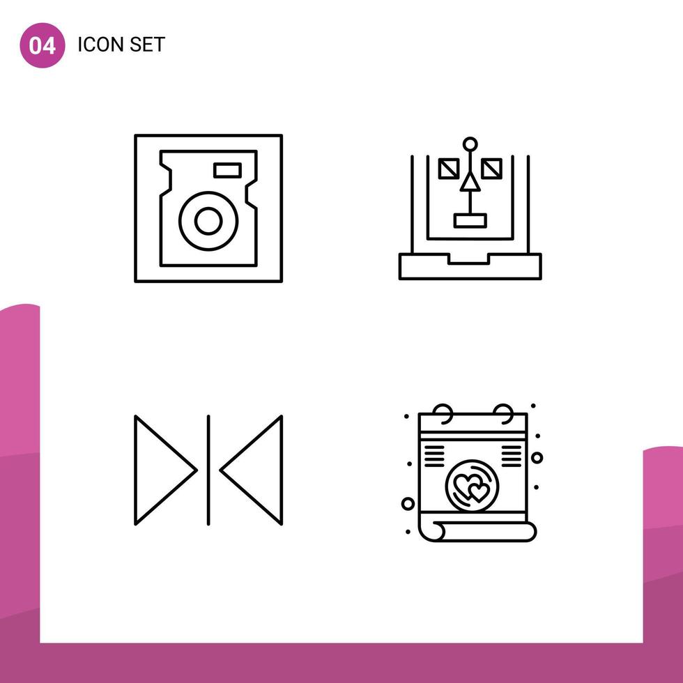 Mobile Interface Line Set Of 4 Pictograms Of Disk Horizontal Coding Flowchart Letter Editable
