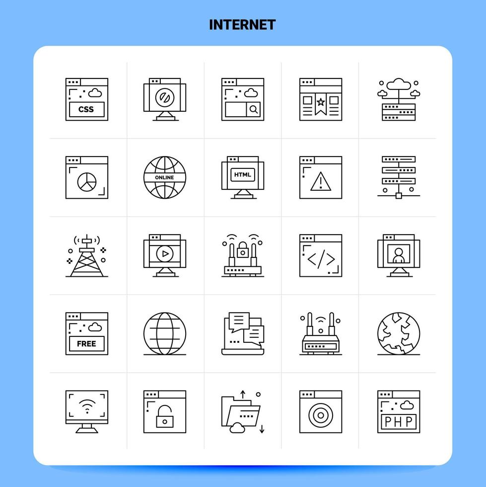 Outline 25 Internet Icon Set Vector Line Style Design Black Icons Set