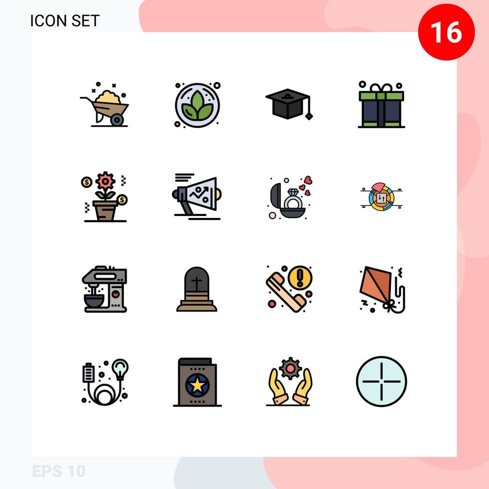 User Interface Pack Of 16 Basic Flat Color Filled Lines Of Growth