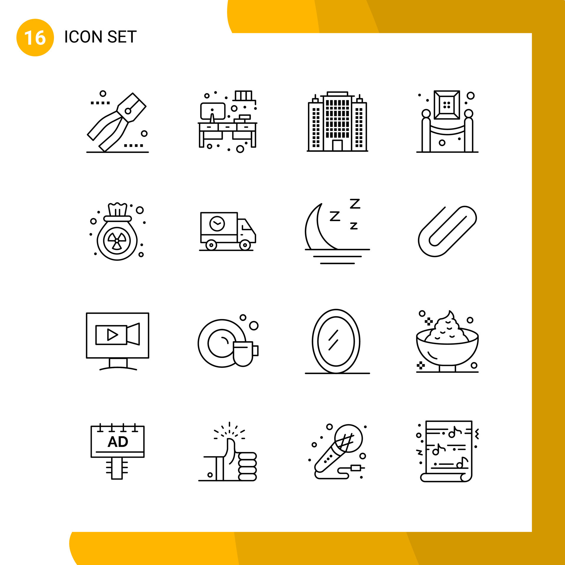 16 Icon Set Line Style Icon Pack Outline Symbols isolated on White ... 16 Icon Set Line Style Icon Pack Outline Symbols isolated on White ...