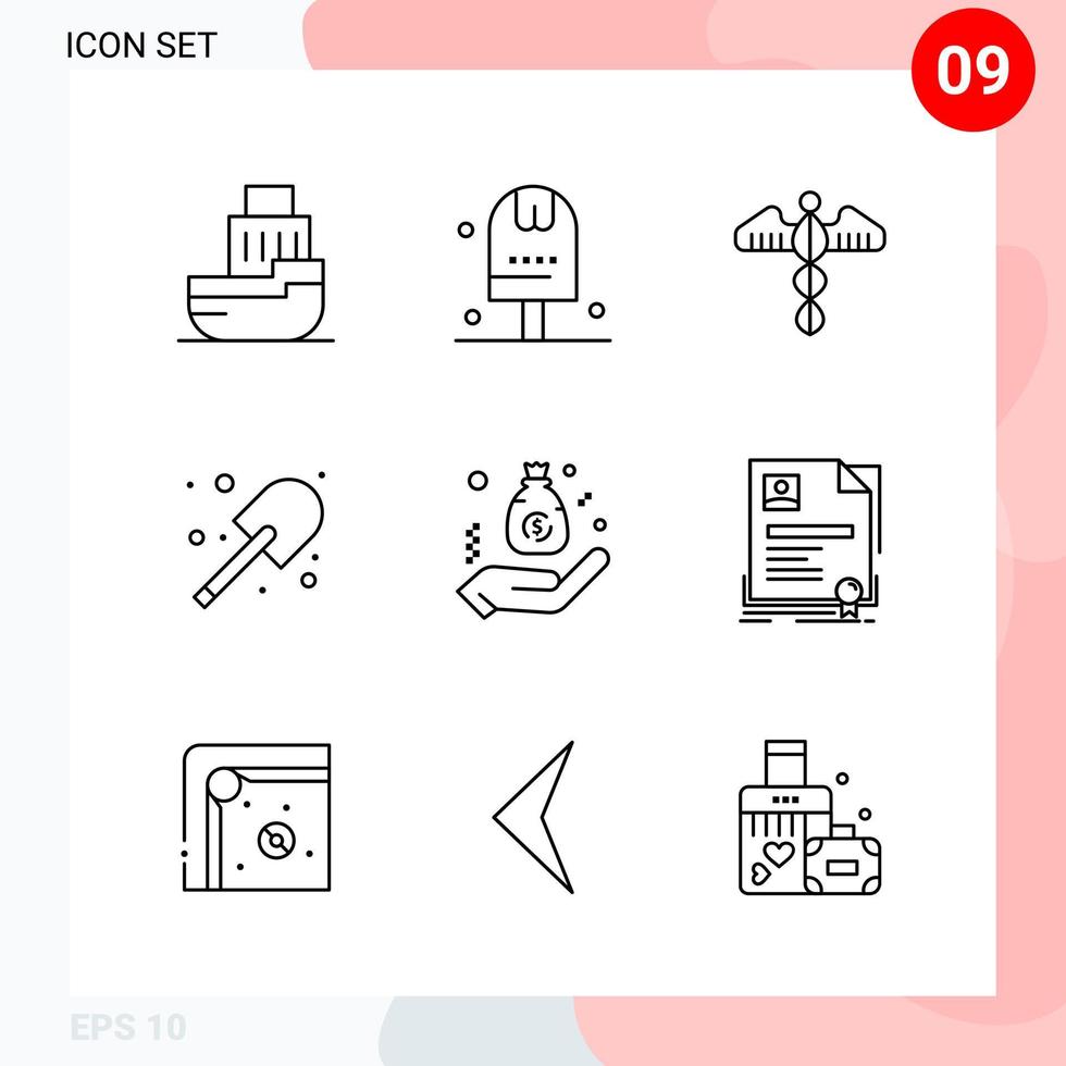 Vector Pack of 9 Icons in Line Style Creative Outline Pack isolated on ...
