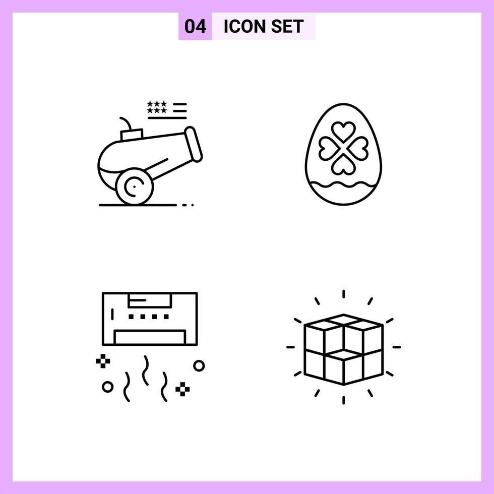 4 Icons in Line Style Outline Symbols on White Background Creative ...
