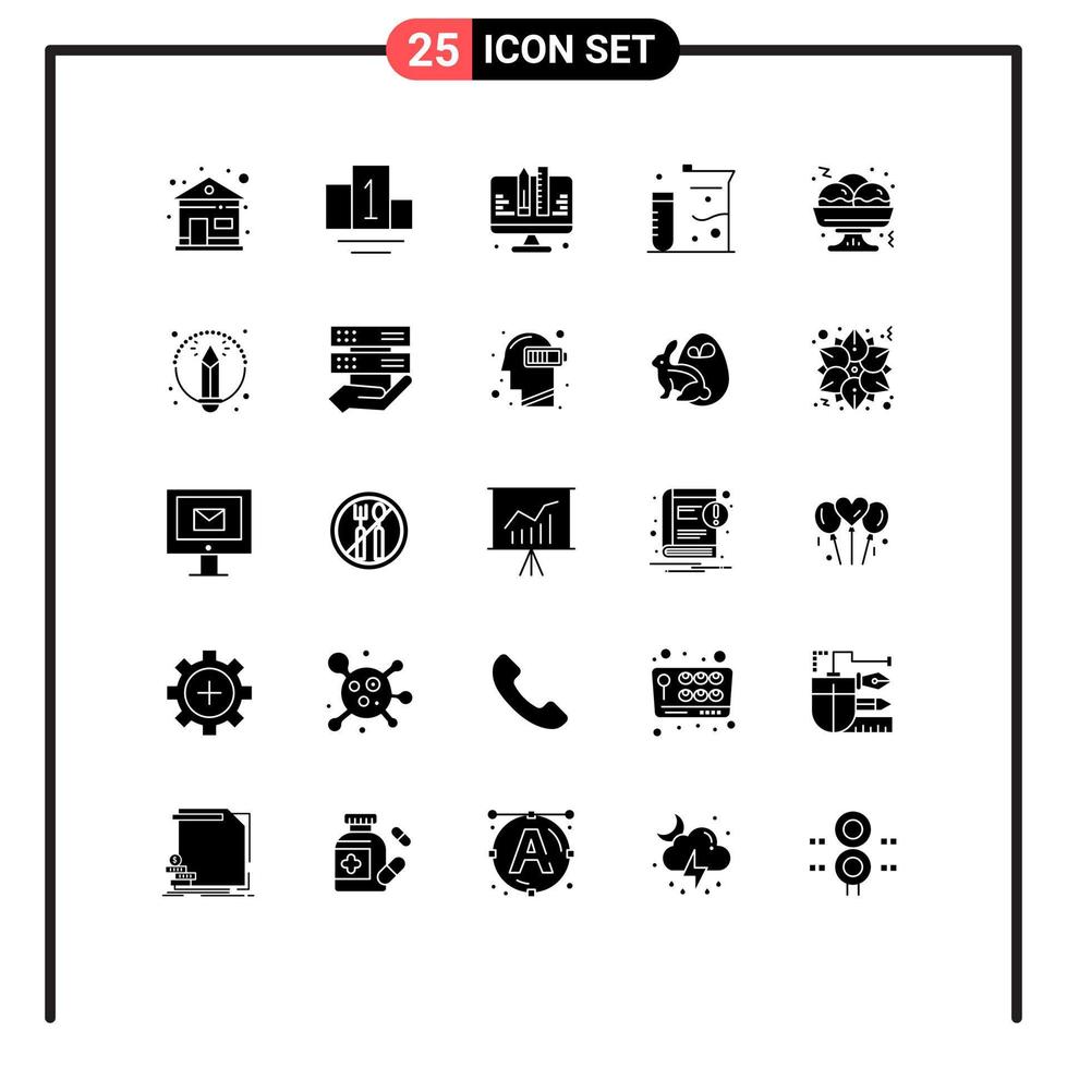 Pictogram Set of 25 Simple Solid Glyphs of art fast web food science Editable Vector Design ...
