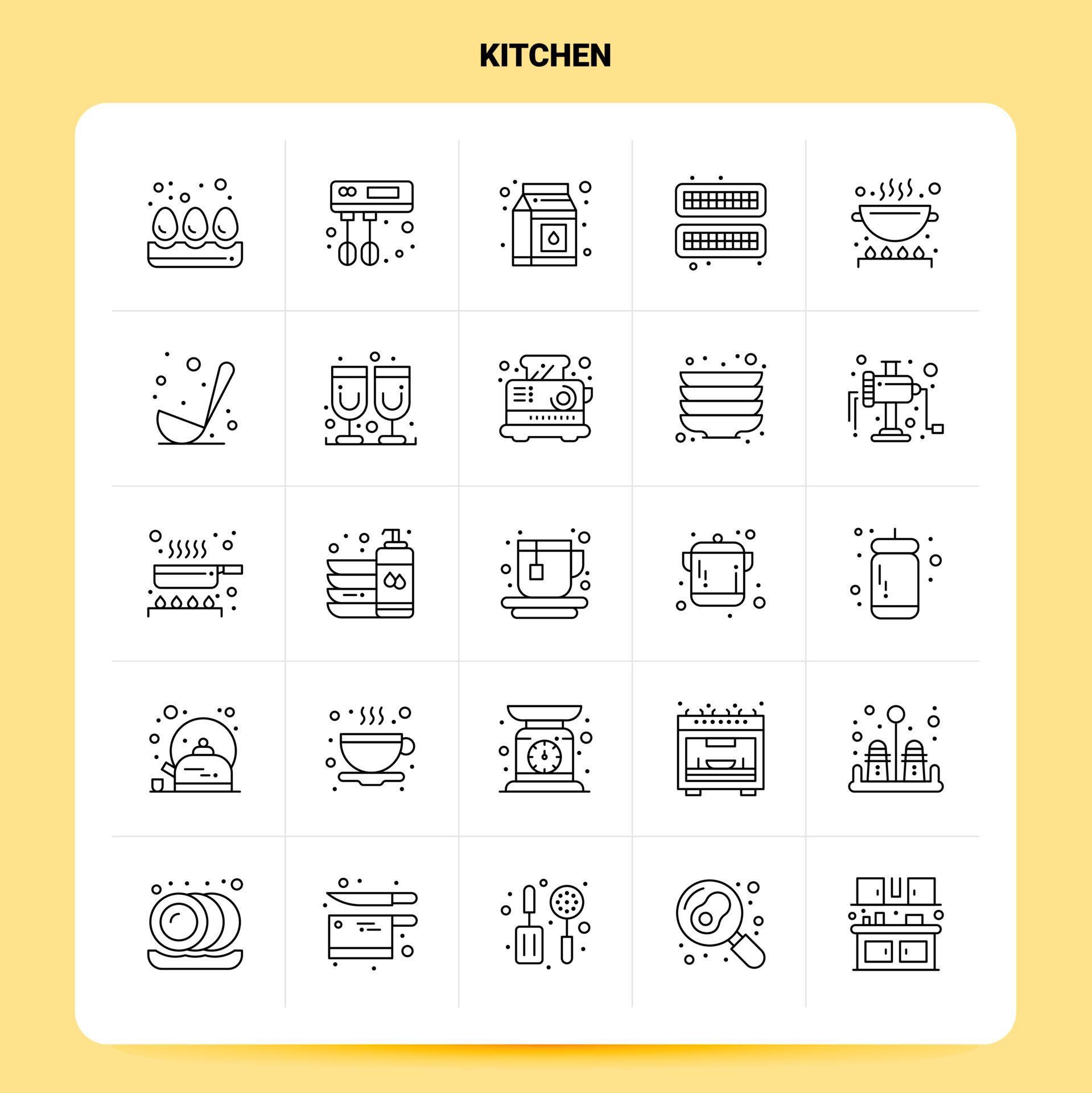 Outline 25 Kitchen Icon Set Vector Line Style Design Black Icons Set Linear Pictogram Pack Web