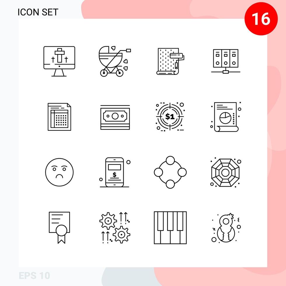 Vector Pack of 16 Icons in Line Style Creative Outline Pack isolated on ...