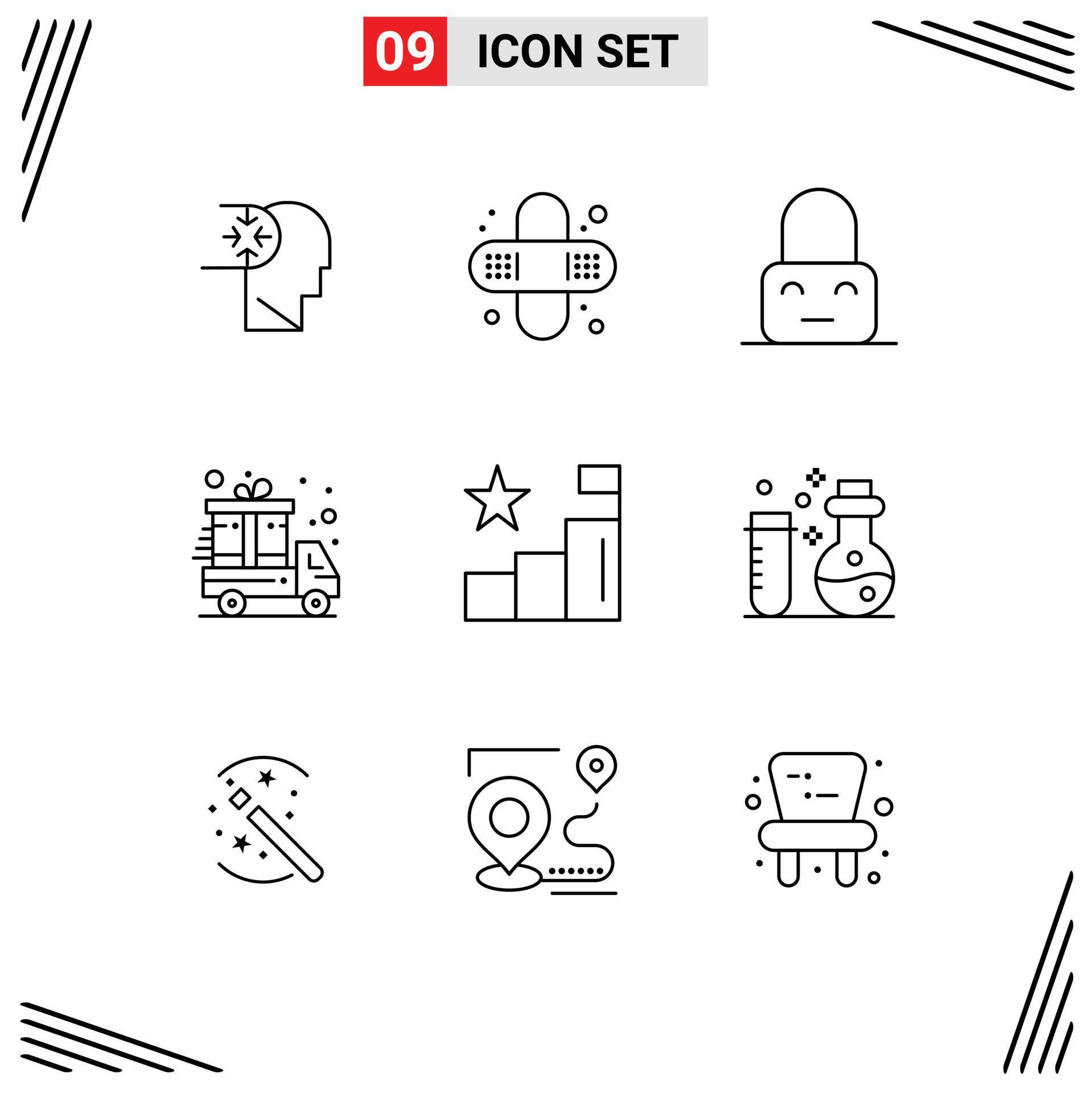 9 User Interface Outline Pack Of Modern Signs And Symbols Of Positions Analytics Lock Analysis