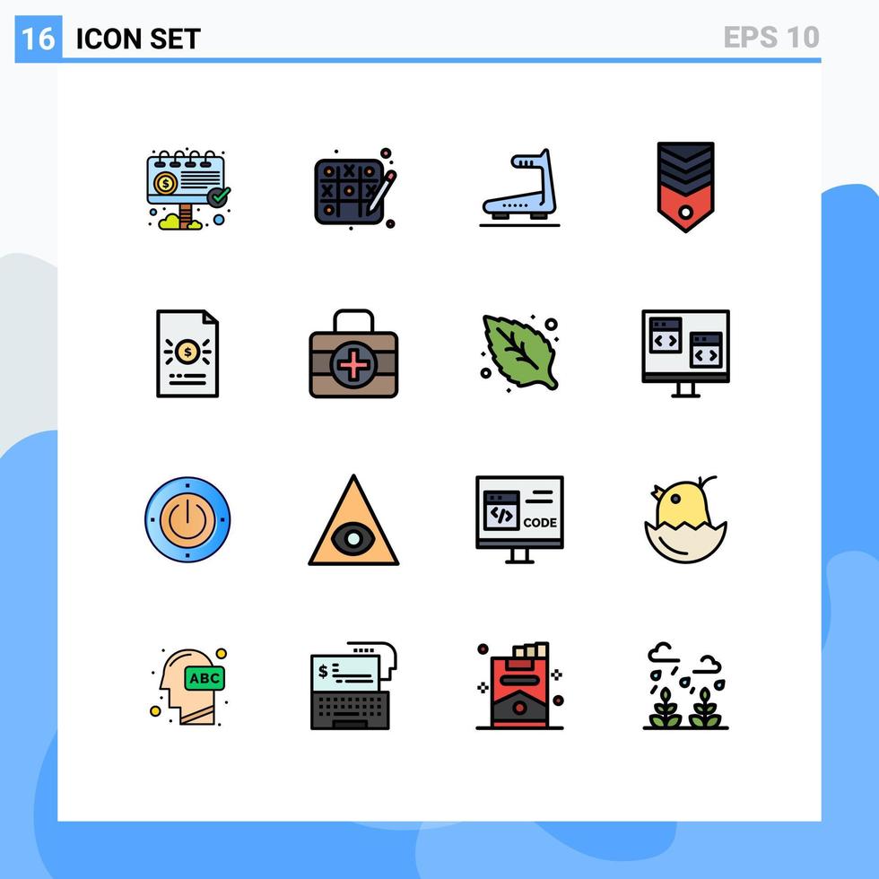 16 Thematic Vector Flat Color Filled Lines And Editable Symbols Of Document Tag Running Stripes